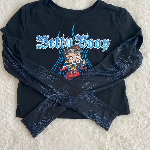 Betty Boop | Tops | Betty Boop Black And Blue Long Sleeve Tee | Poshmark